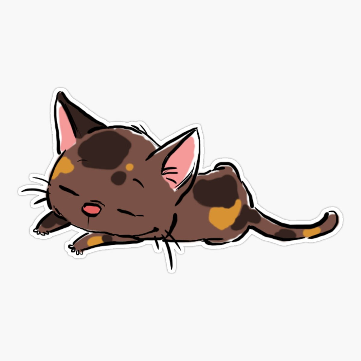 Maneki Sleepy Cat, Tortoiseshell Cat, Lazy Kitty Sticker, Phone Decal ...