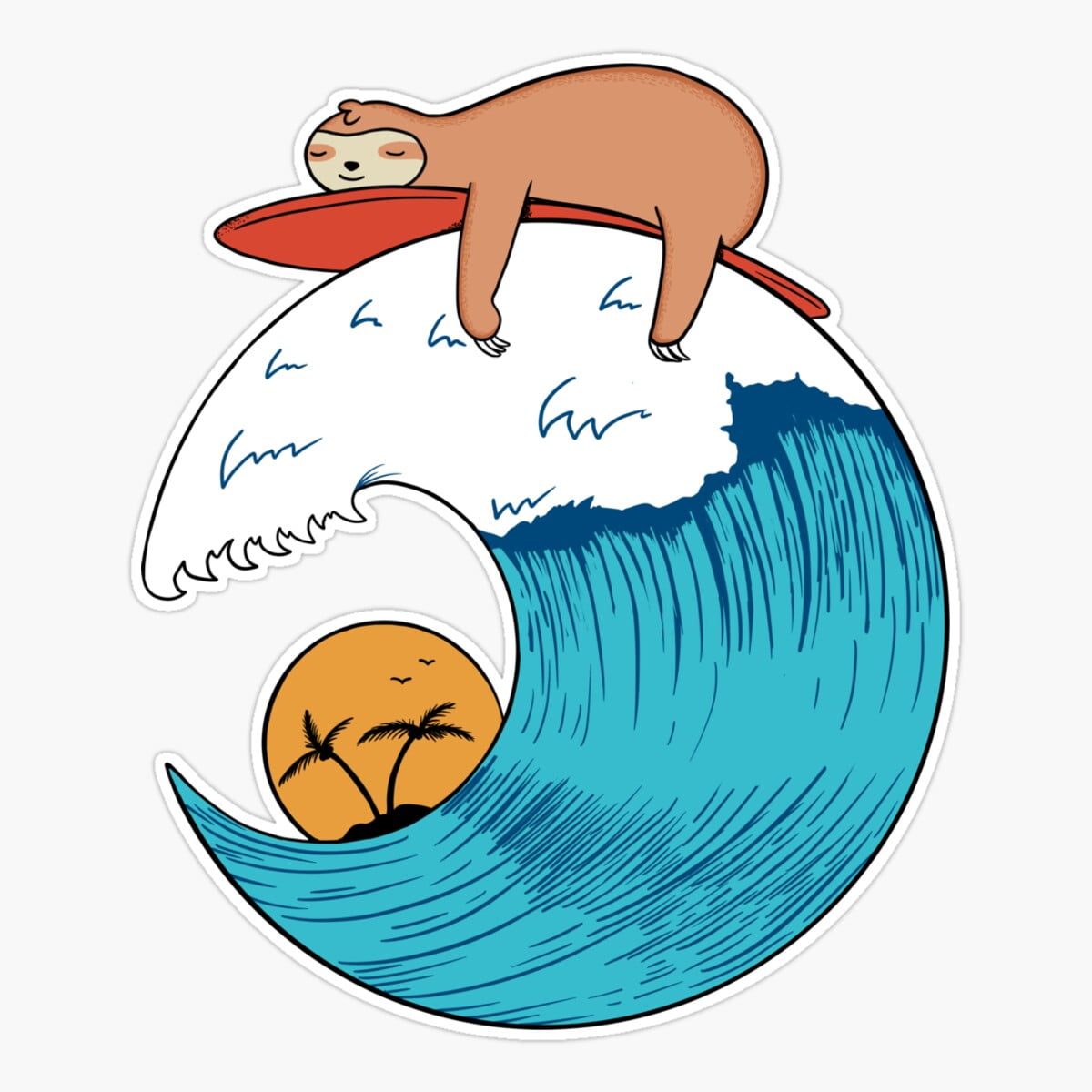 Maneki Sloth Beach Sticker, Phone Decal Water Bottle Stickers Car ...