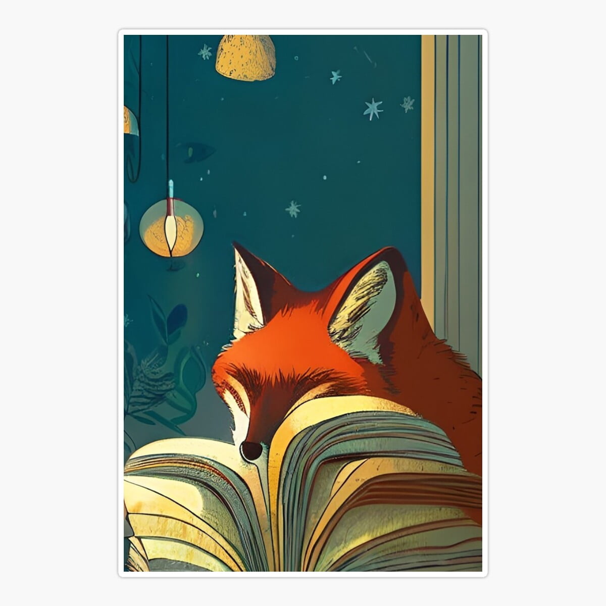 Maneki Sly Fox Reading A Vintage Book By The Lights - Grunge Dark ...