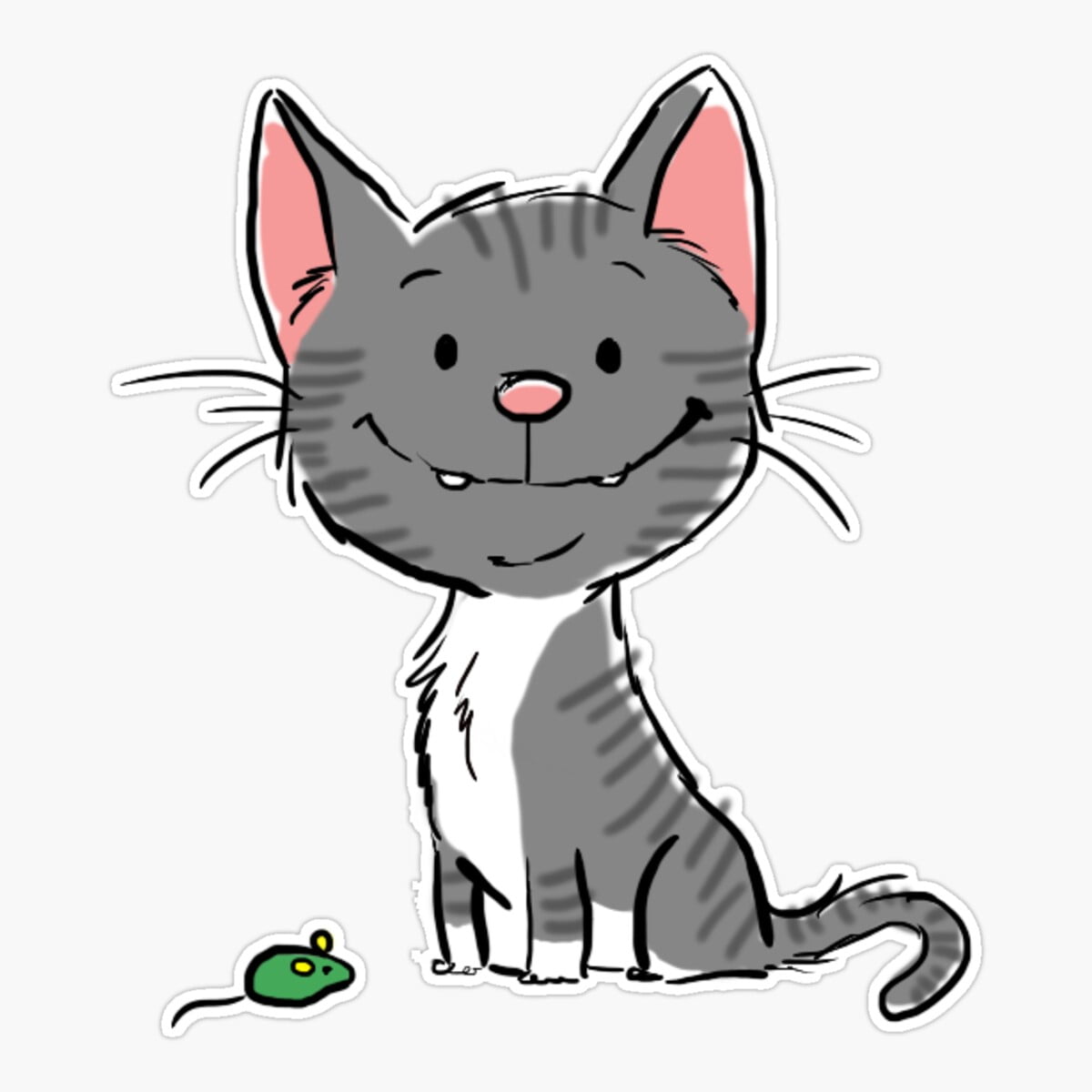 Maneki Smiling Cat And Toy Mouse--Happy, Unny Kitten Sticker, Phone ...