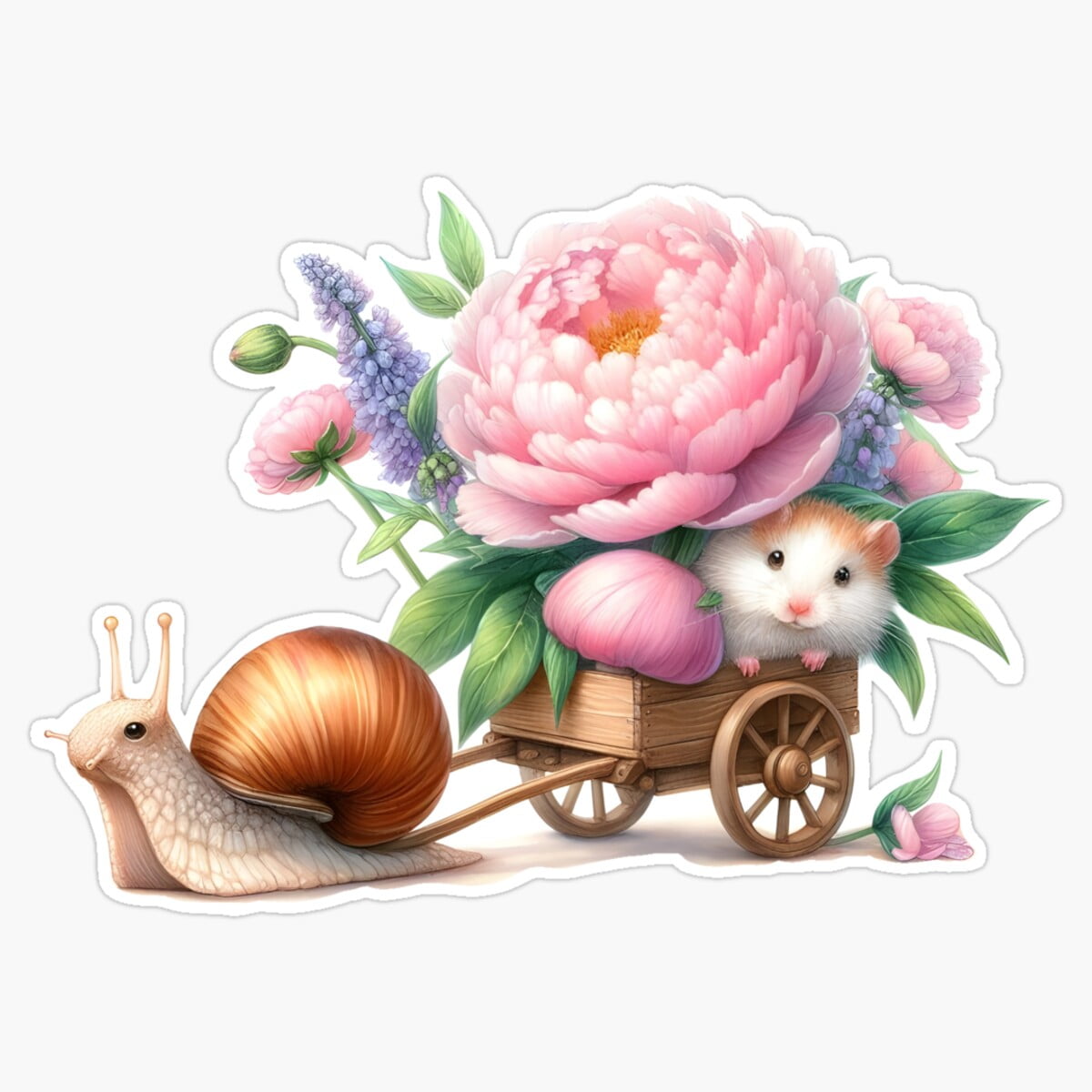 Maneki Snail Pulling A Wagon With Flowers And Hamster Er, Phone Decal ...