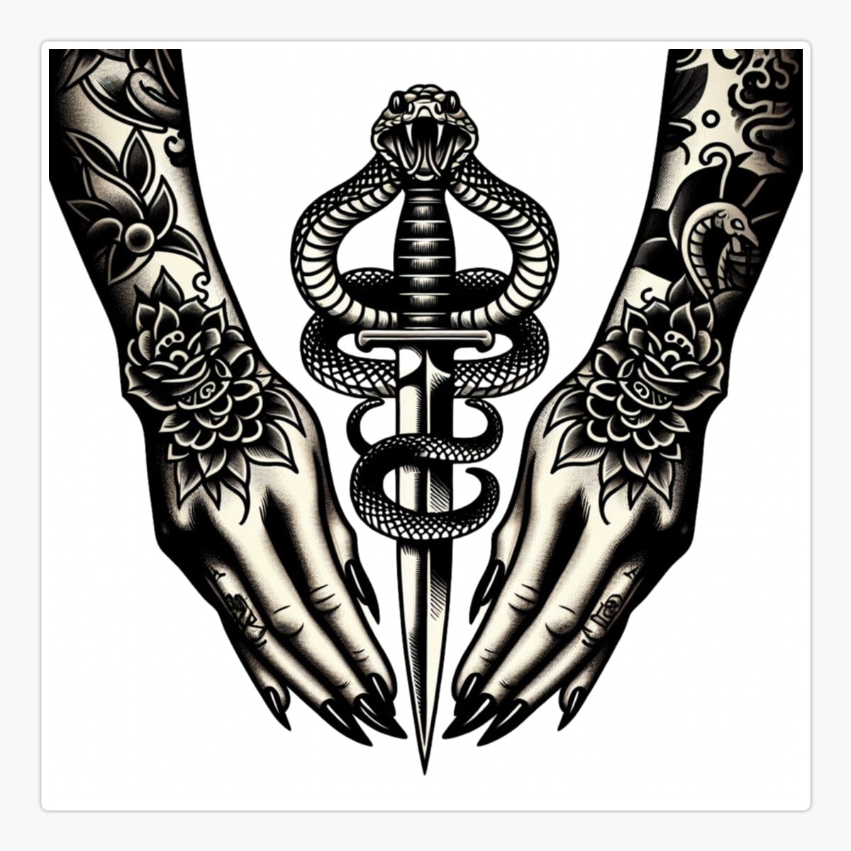 Maneki Snake + Dagger Sticker, Phone Decal Water Bottle Stickers Car ...