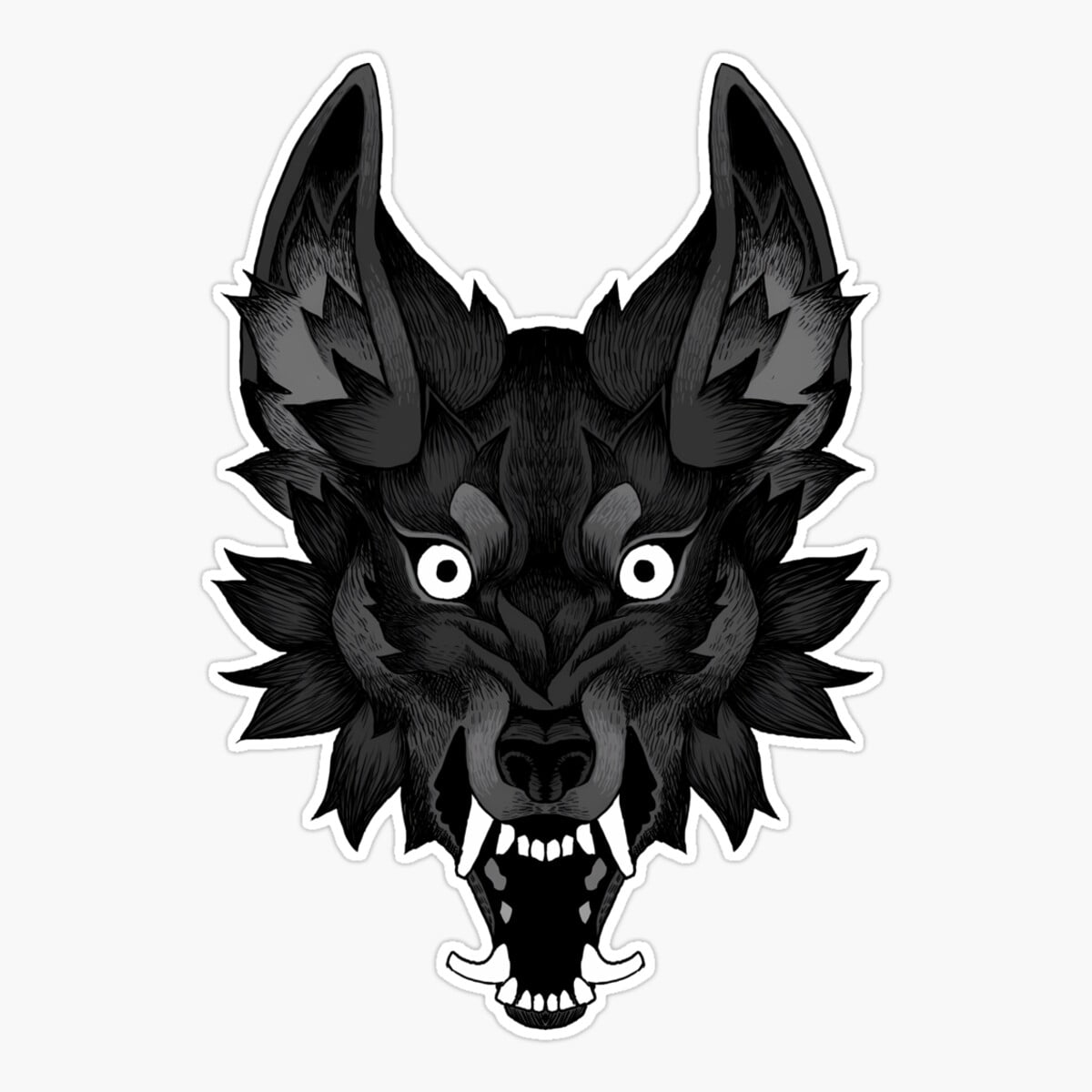 Maneki Snarling Wolf Dog Sticker, Phone Decal Water Bottle Stickers Car ...