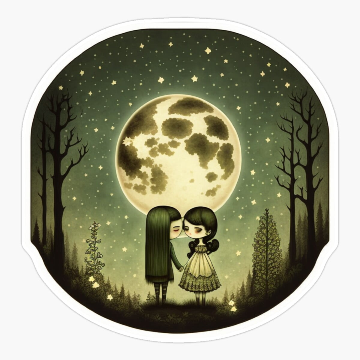 Maneki Soft Romantic Kawaii Under The Full Moon In The Woods Sticker ...