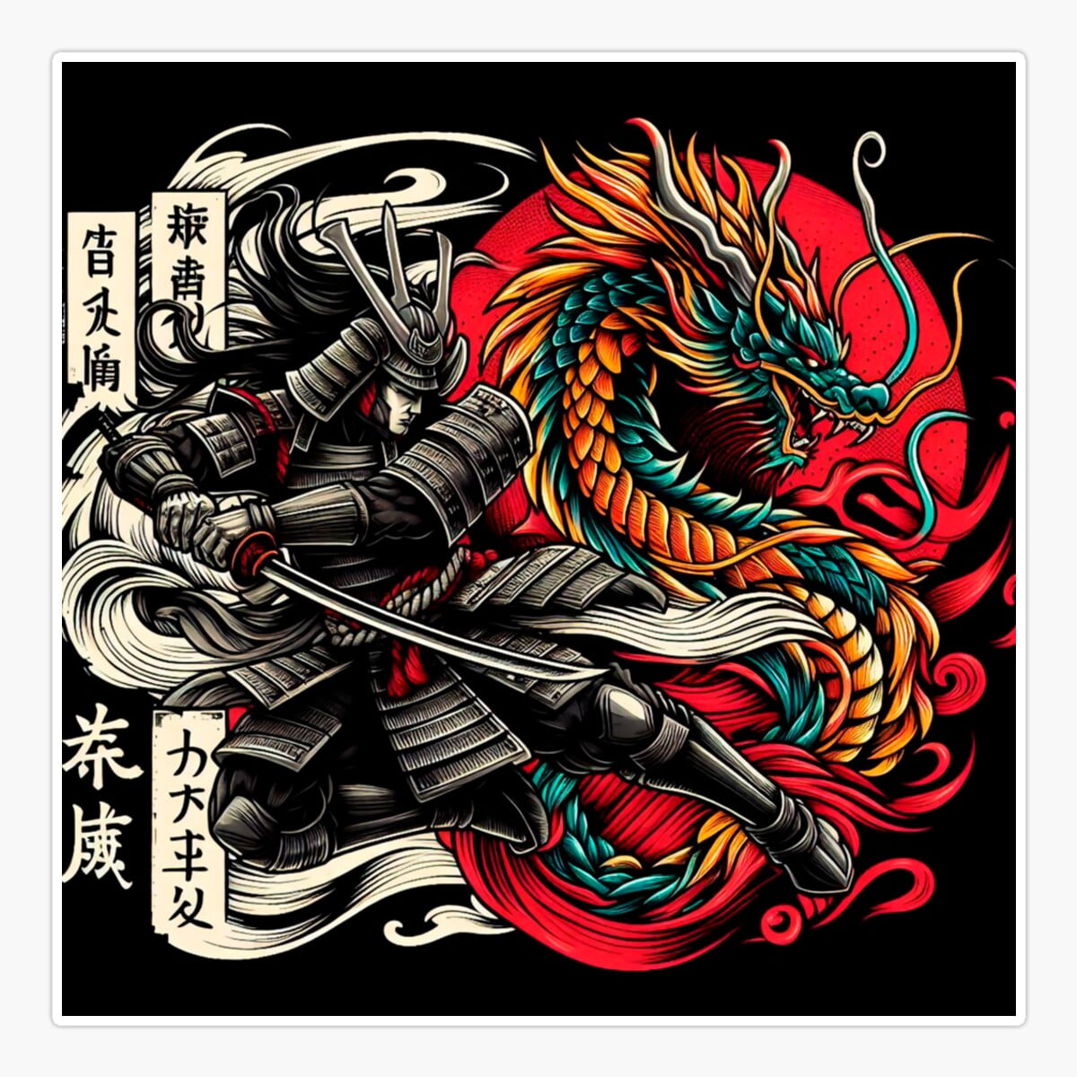Maneki Solar Fury: The Samurai And The Fire Dragon Sticker, Phone Decal ...