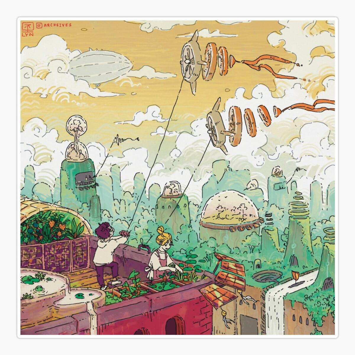 Maneki Solarpunk City Sticker, Phone Decal Water Bottle Stickers Car ...