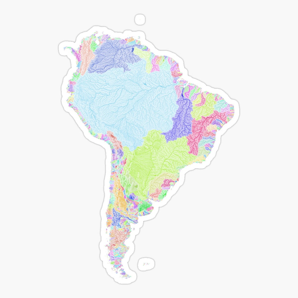 Maneki South America River Basin Map In Rainbow Colours With White ...