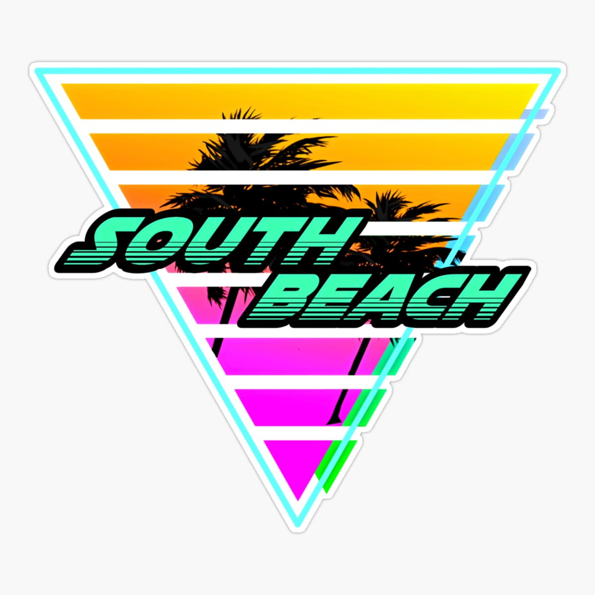 Maneki South Beach Palm Trees Triangle Sticker, Phone Decal Water ...