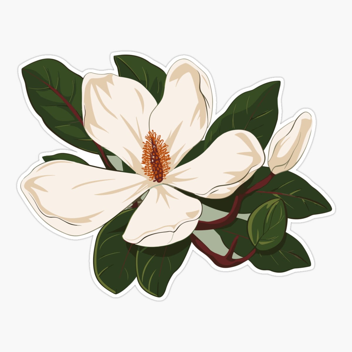 Maneki Southern Magnolia Flower Sticker, Phone Decal Water Bottle ...