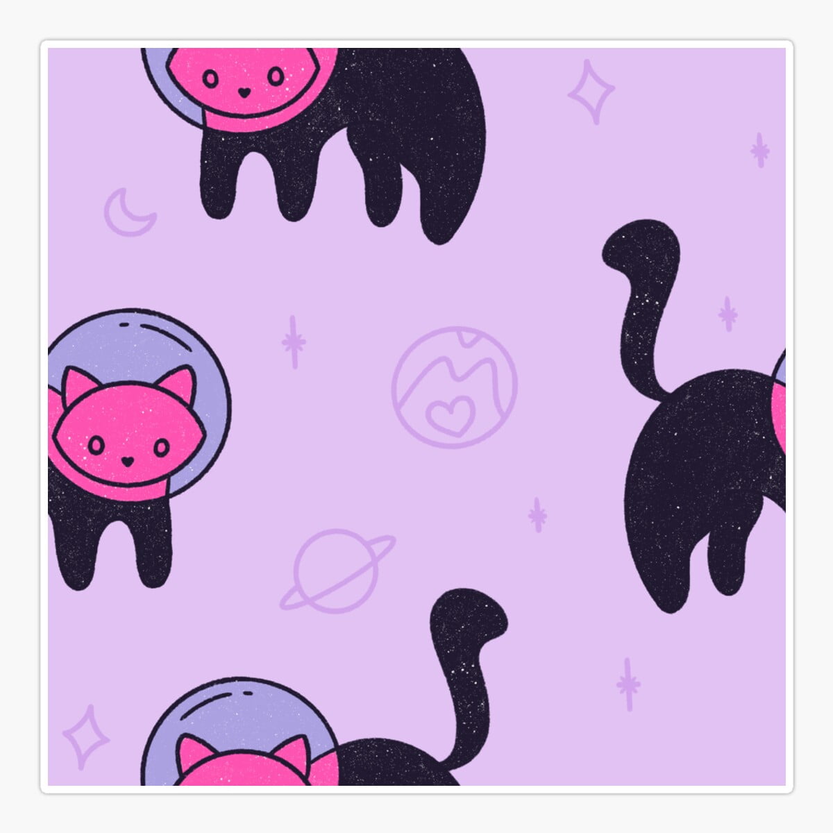 Maneki Space Cat Pattern Design Light Purple Sticker, Phone Decal Water ...