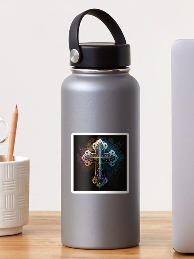 Maneki Sparkling Silver Rainbow Cross Sticker, Phone Decal Water Bottle ...