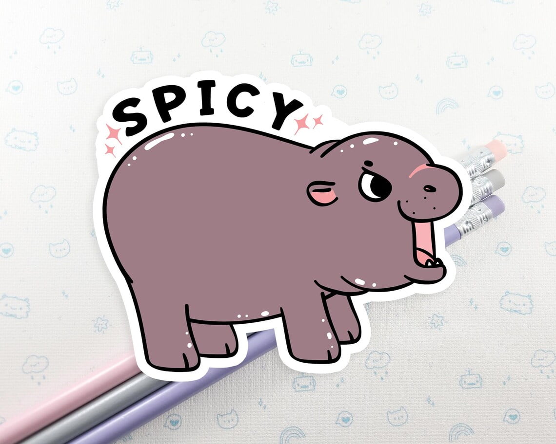 Maneki Spicy Hippo Er, Vinyl Ers, Laptop Decal, Moo Deng Hippo Gift For ...