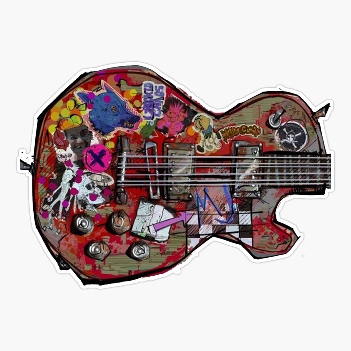 Maneki Spider Punk Guitar Sticker, Phone Decal Water Bottle Stickers ...