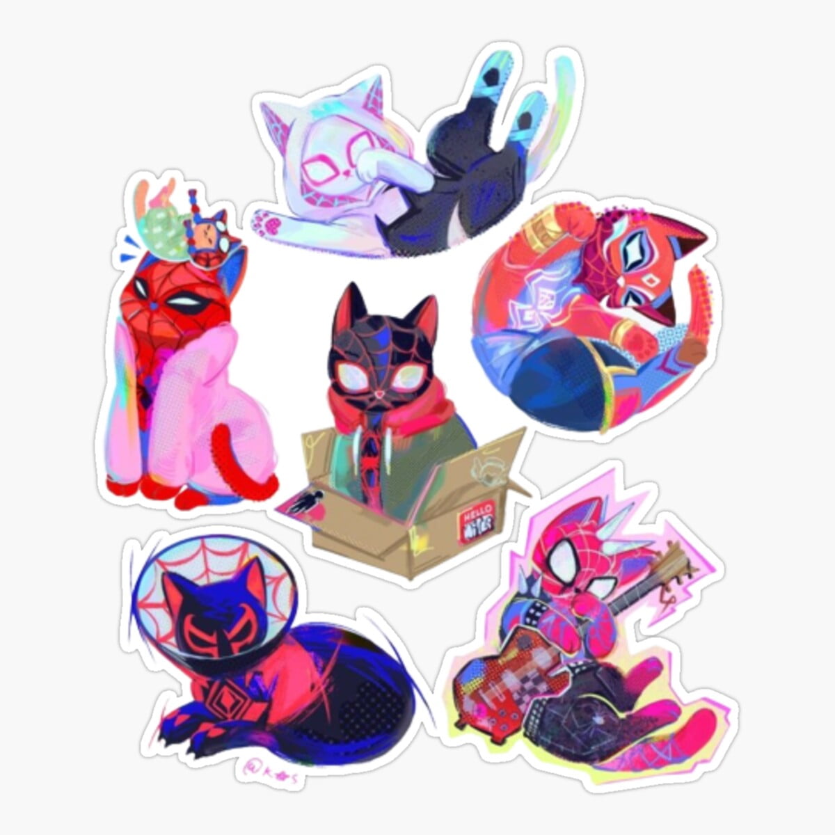 Maneki Spiderpunk Spiderverse Cats Sticker, Phone Decal Water Bottle ...