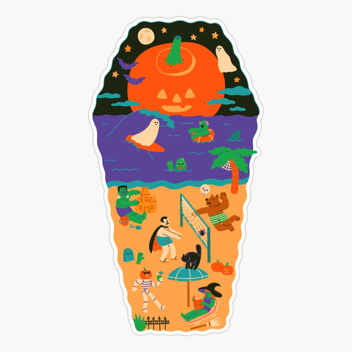 Maneki Spooky Beach Party Sticker, Phone Decal Water Bottle Stickers ...