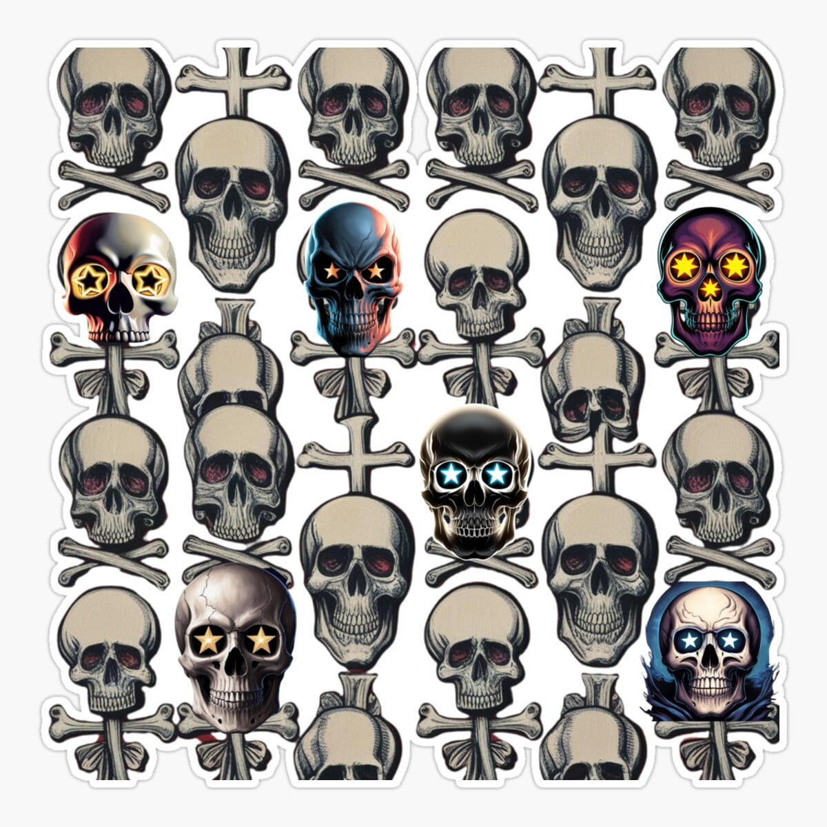 Maneki Spooky Skulls With Crosses All-Over Canvas Collage Design Er ...