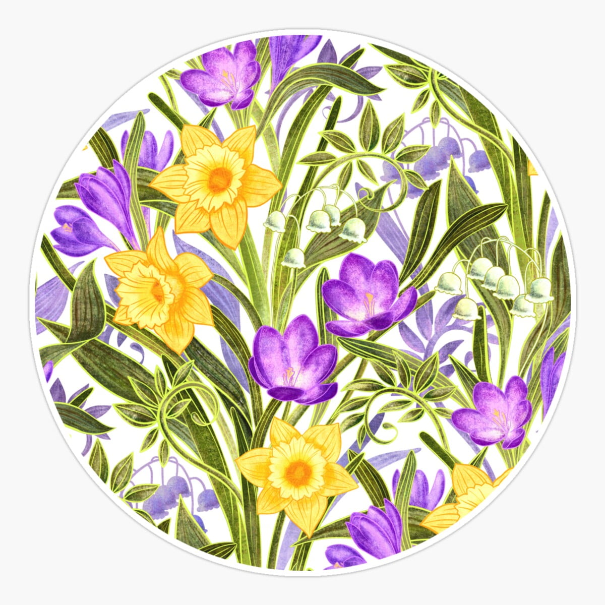 Maneki Spring Floral With Daffodils, Crocuses And Lily Of The Valley On ...