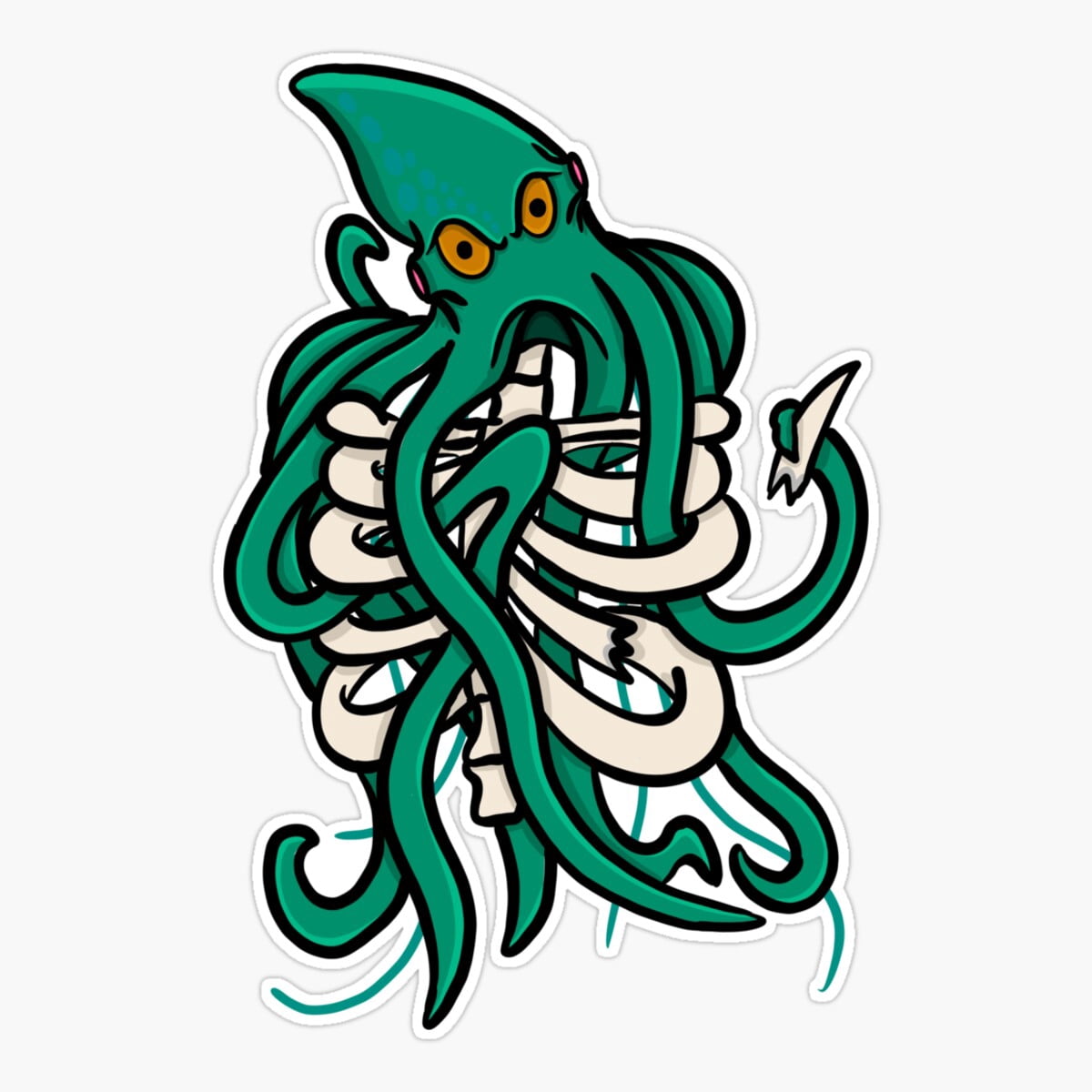 Maneki Squid Attack Broken Rib Logo Er, Phone Decal Water Bottle ...