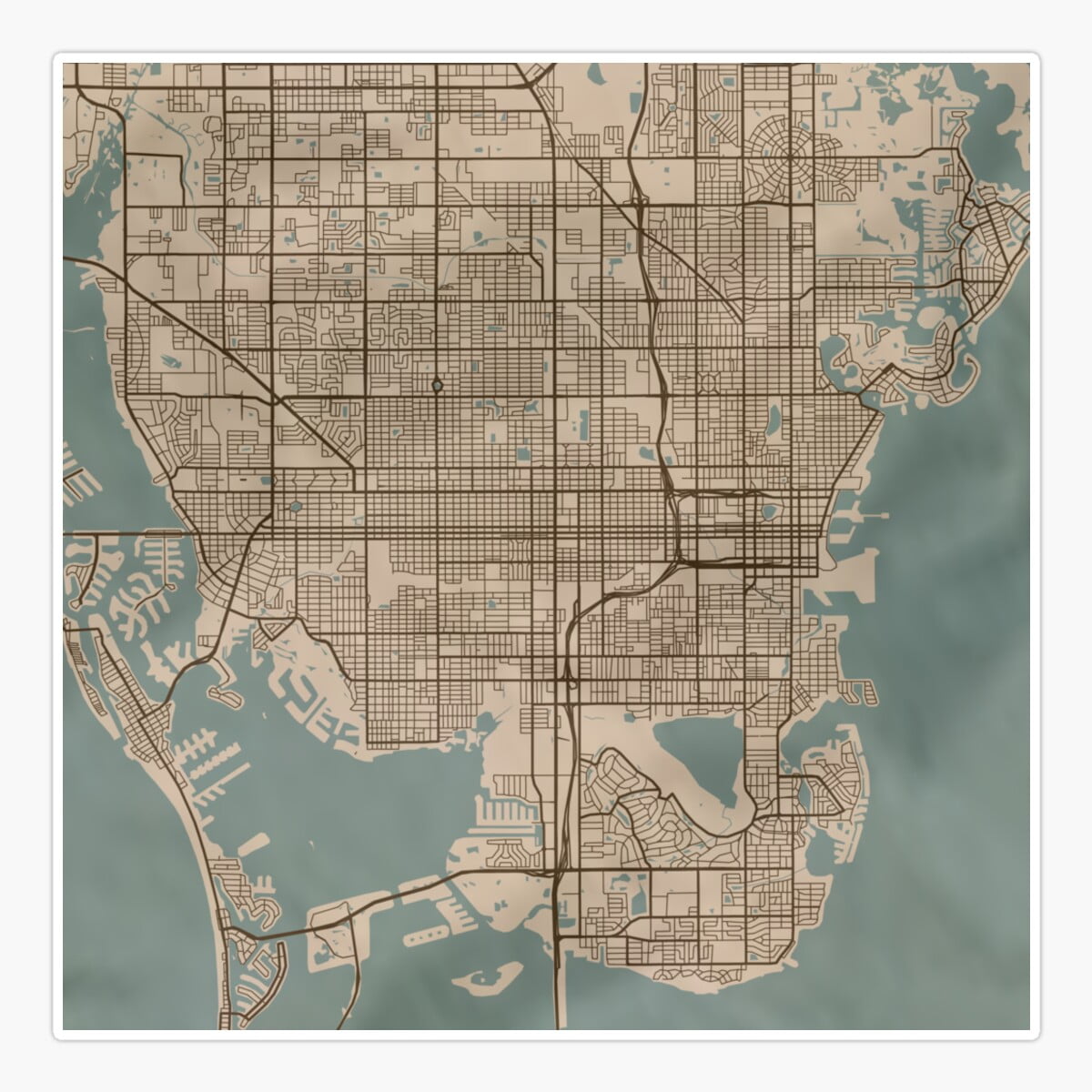 Maneki St. Petersburg Sepia Map Sticker, Phone Decal Water Bottle ...