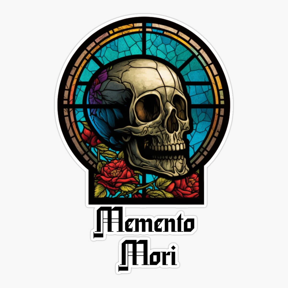 Maneki Stained Glass Skull - Memento Mori Sticker, Phone Decal Water ...
