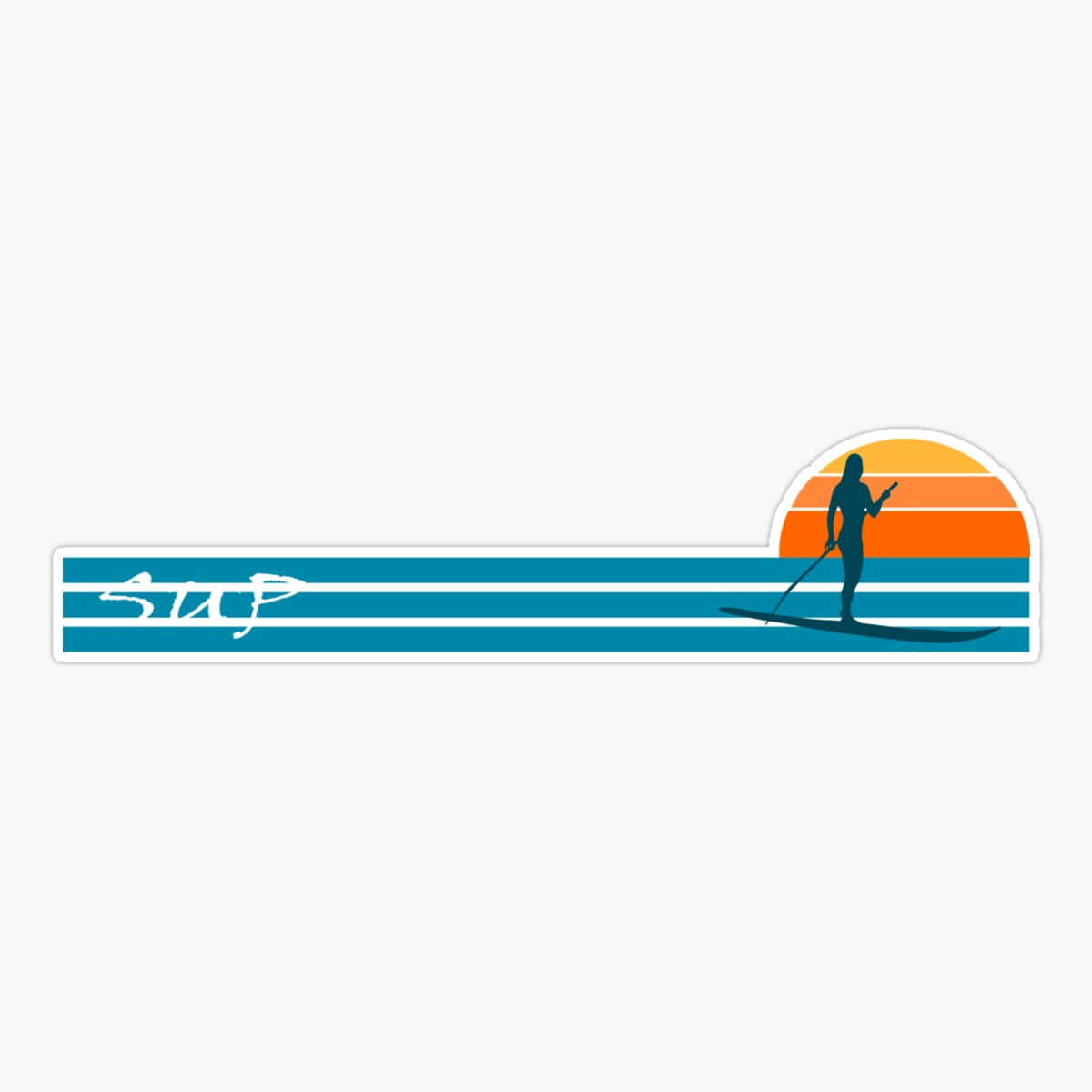 Maneki Stand Up Paddle Board Orange Sun One Tone Blue Waves Sticker ...
