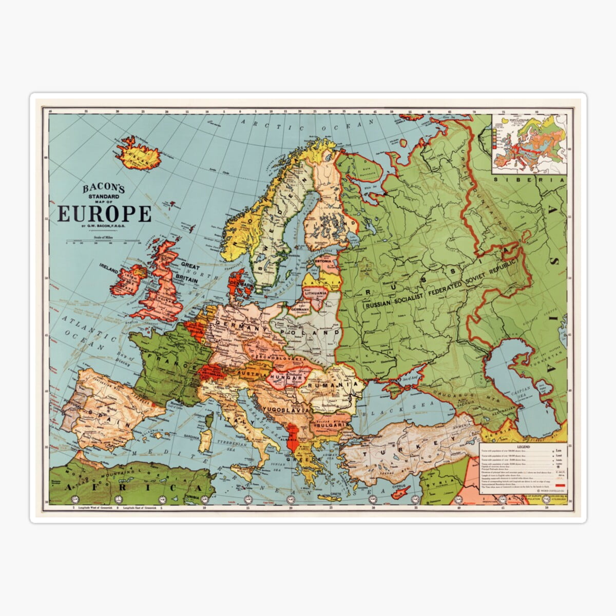 Maneki Standard Map O Europe By George Washington Bacon (1830–1922 ...