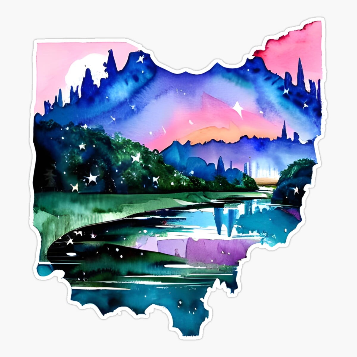 Maneki Starry Watercolor Nature Ohio 1.0 Sticker, Phone Decal Water ...