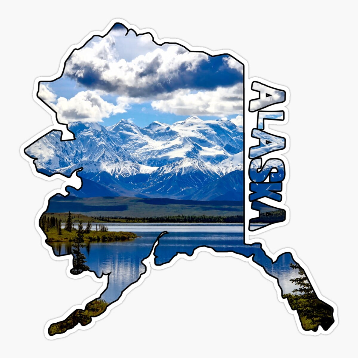 Maneki State O Alaska Outline With Mountains Er, Phone Decal Water ...