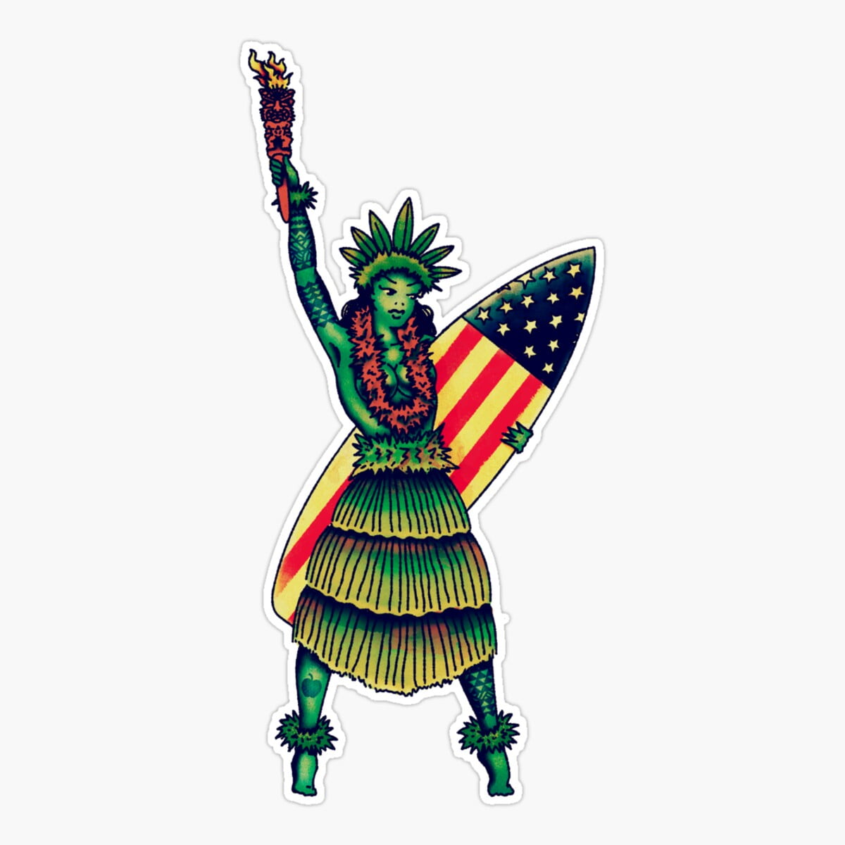 Maneki Statue Of Liberty Hula Girl Pinup Tattoo Sticker, Phone Decal ...