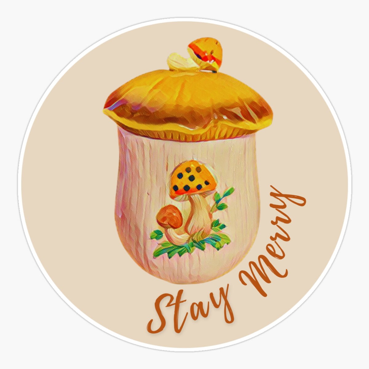 Maneki Stay Merry Mushroom Vintage Canister Sticker, Phone Decal Water ...