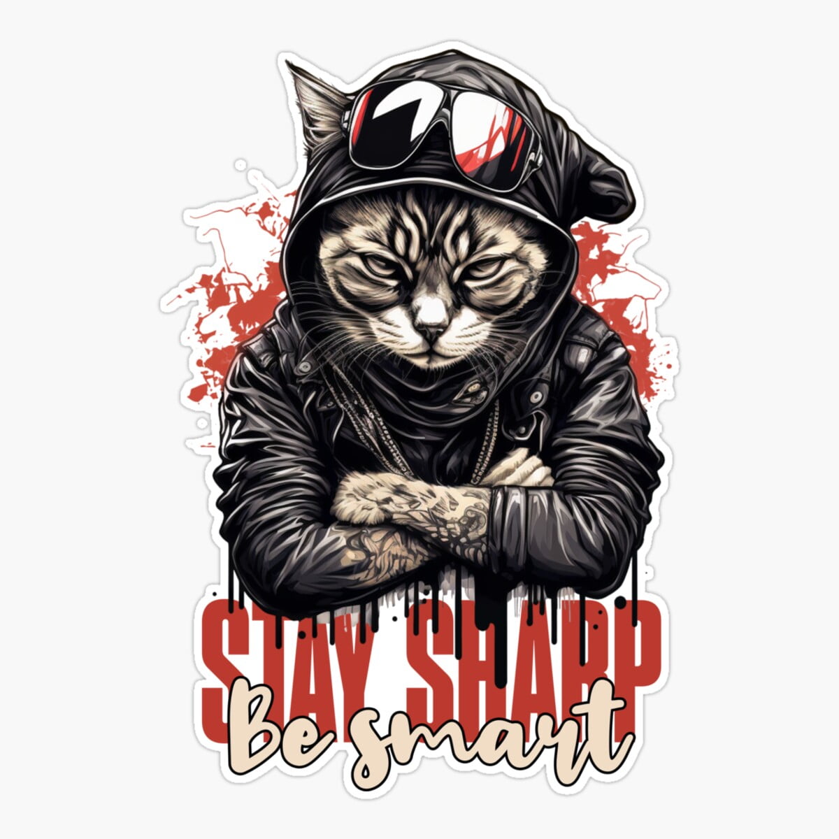 Maneki Stay Sharp, Be Smart - Cool Cat Git Sticker, Phone Decal Water ...