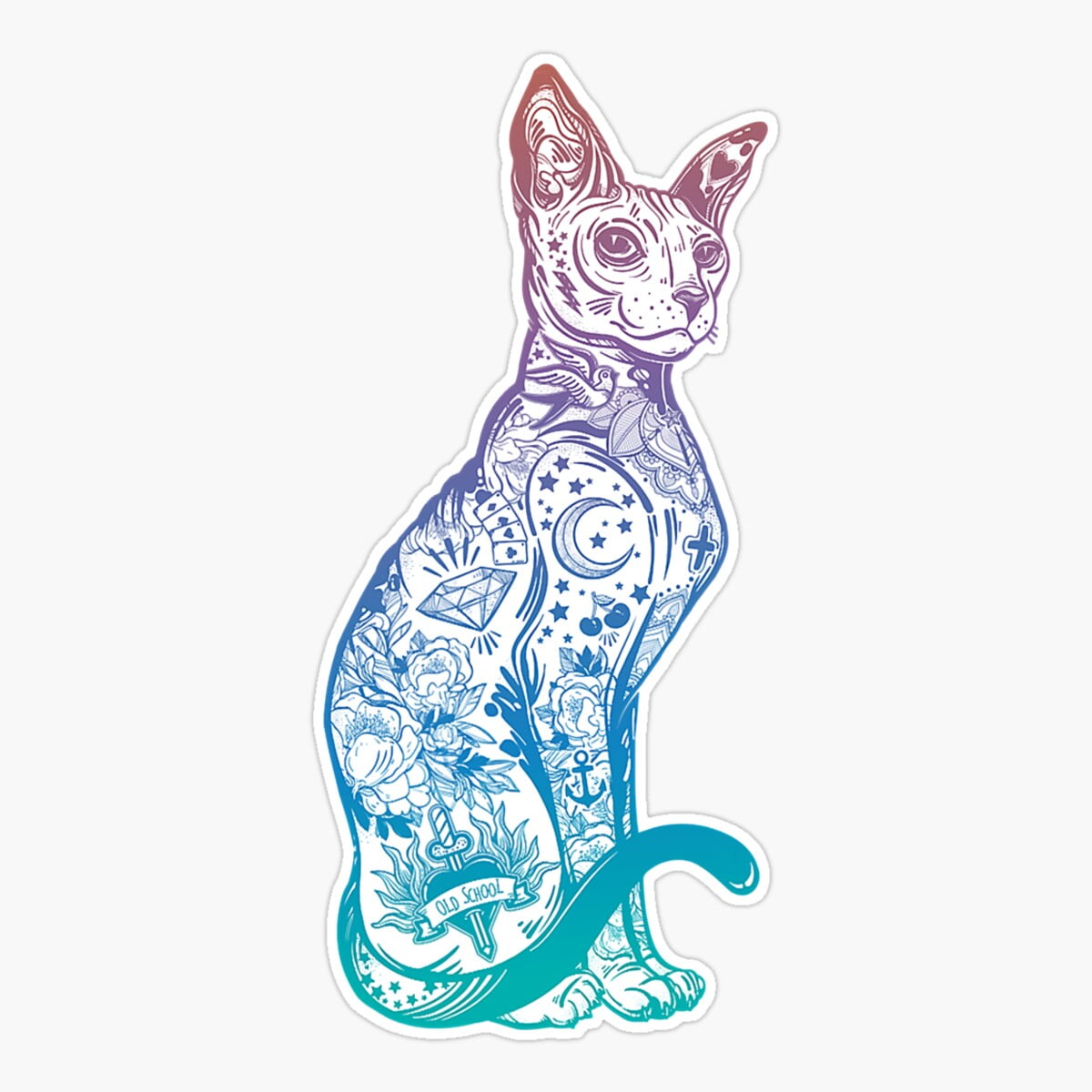 Maneki Stay Weird Pastel Goth Sphynx Cat Tattoo Kitten Sticker, Phone ...