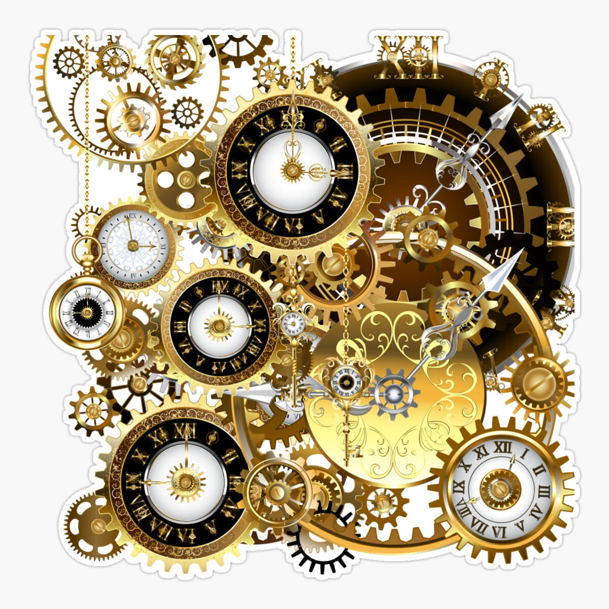 Maneki Steam Punk Gold Clocks And Gears Sticker, Phone Decal Water ...