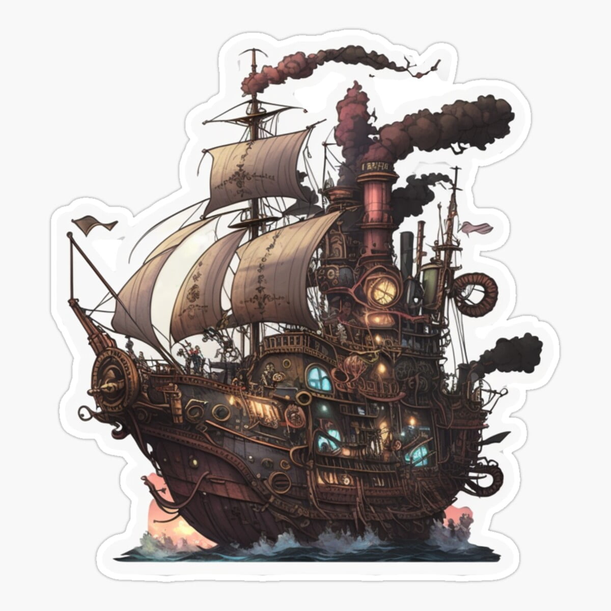 Maneki Steampunk Boat Sticker, Phone Decal Water Bottle Stickers Car ...