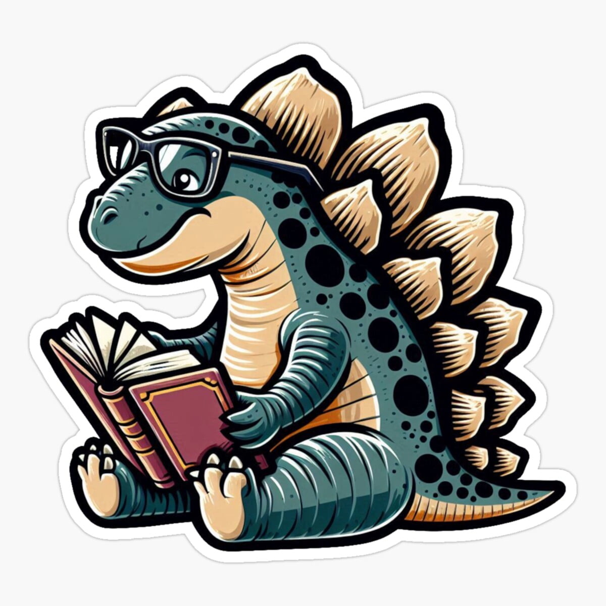 Maneki Stegosaurus Reading A Book Sticker, Phone Decal Water Bottle ...