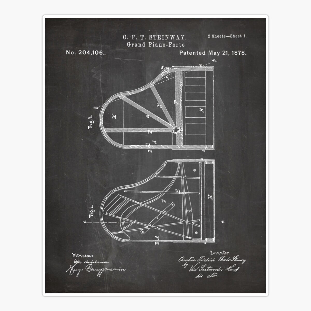 Maneki Steinway Grand Piano Patent - Piano Player Art - Black ...