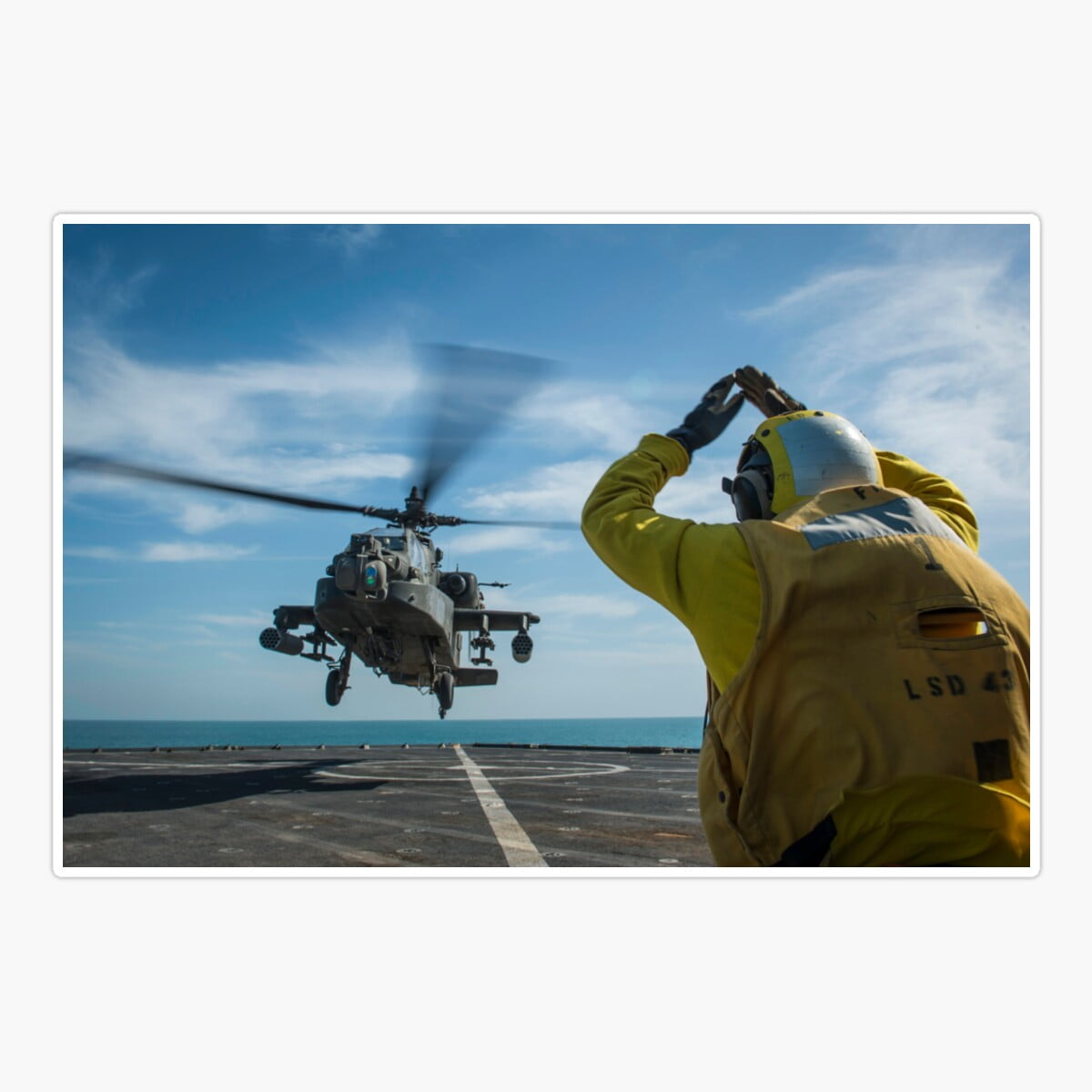 Maneki Stk109197M-Boatswain'S Mate Signals An Ah-64 Apache Helicopter ...