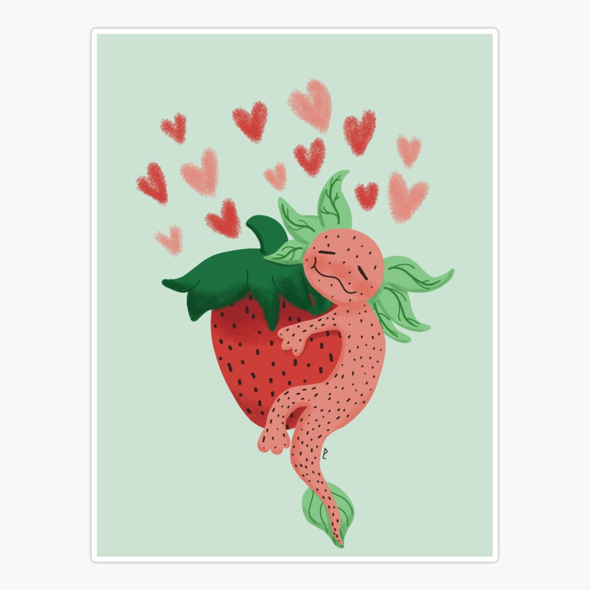 Maneki Strawberry Axolotl Hug Er, Phone Decal Water Bottle Stickers Car ...