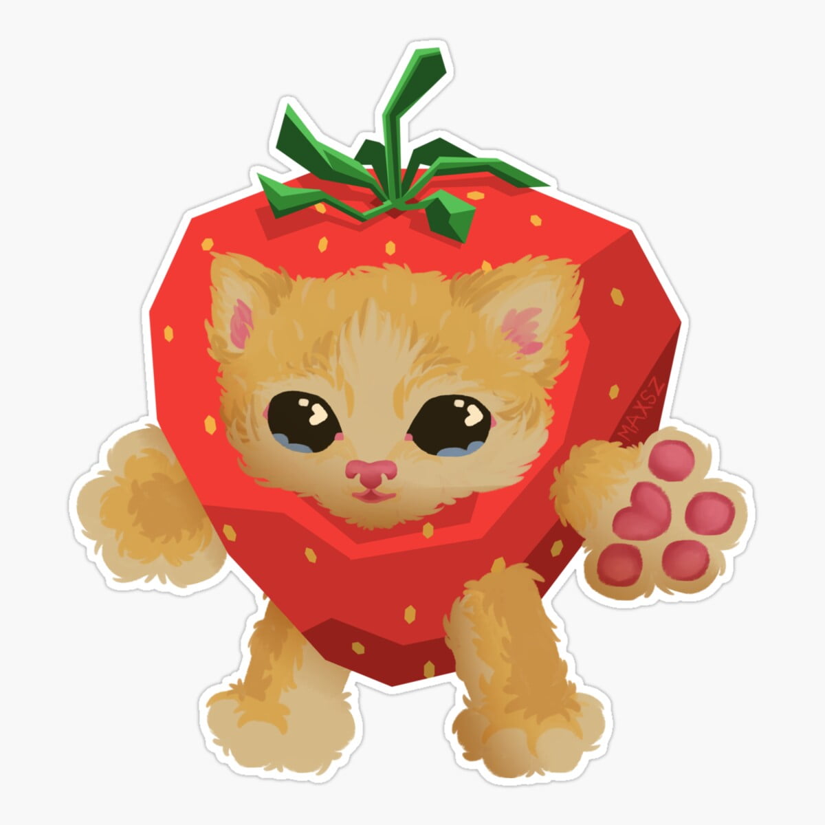 Maneki Strawberry Cat Meme Sticker, Phone Decal Water Bottle Stickers ...