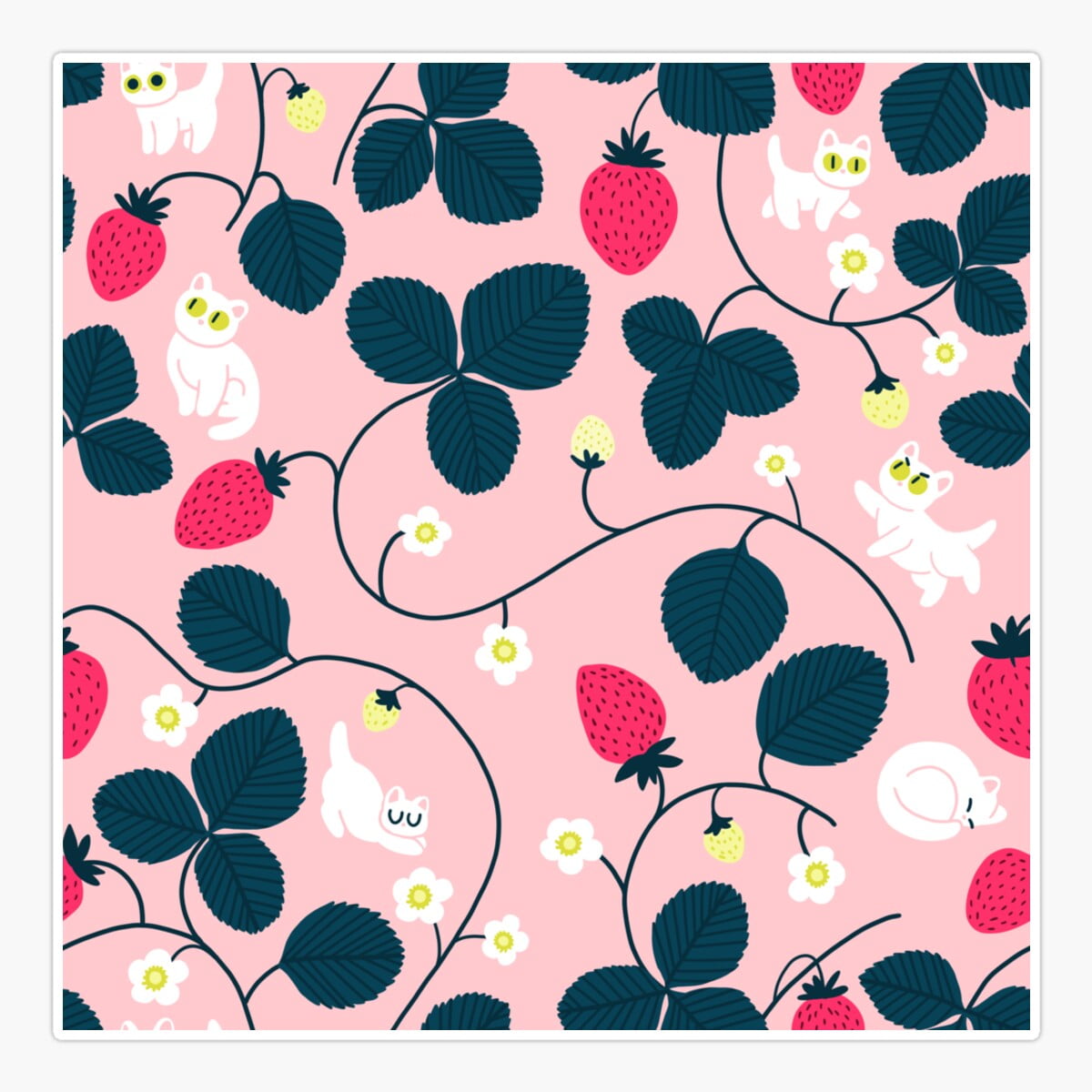 Maneki Strawberry Cats - Pink Er, Phone Decal Water Bottle Stickers Car ...