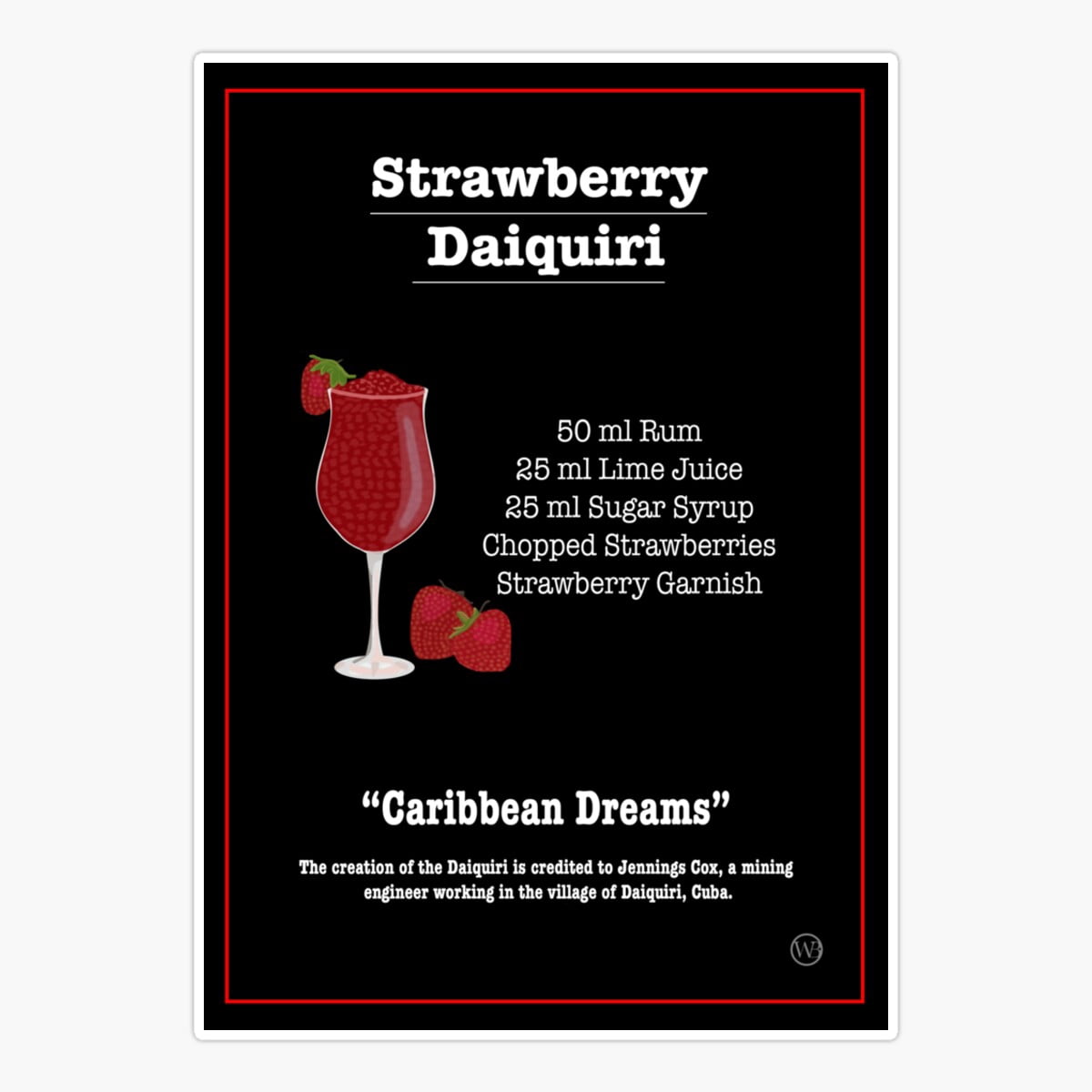 Maneki Strawberry Daiquiri Cocktail Recipe Sticker, Phone Decal Water ...