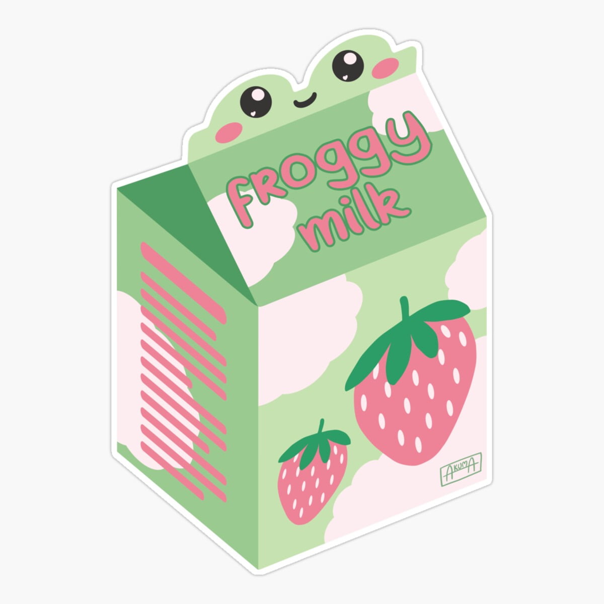 Maneki Strawberry Frog Milk Carton Sticker, Phone Decal Water Bottle ...