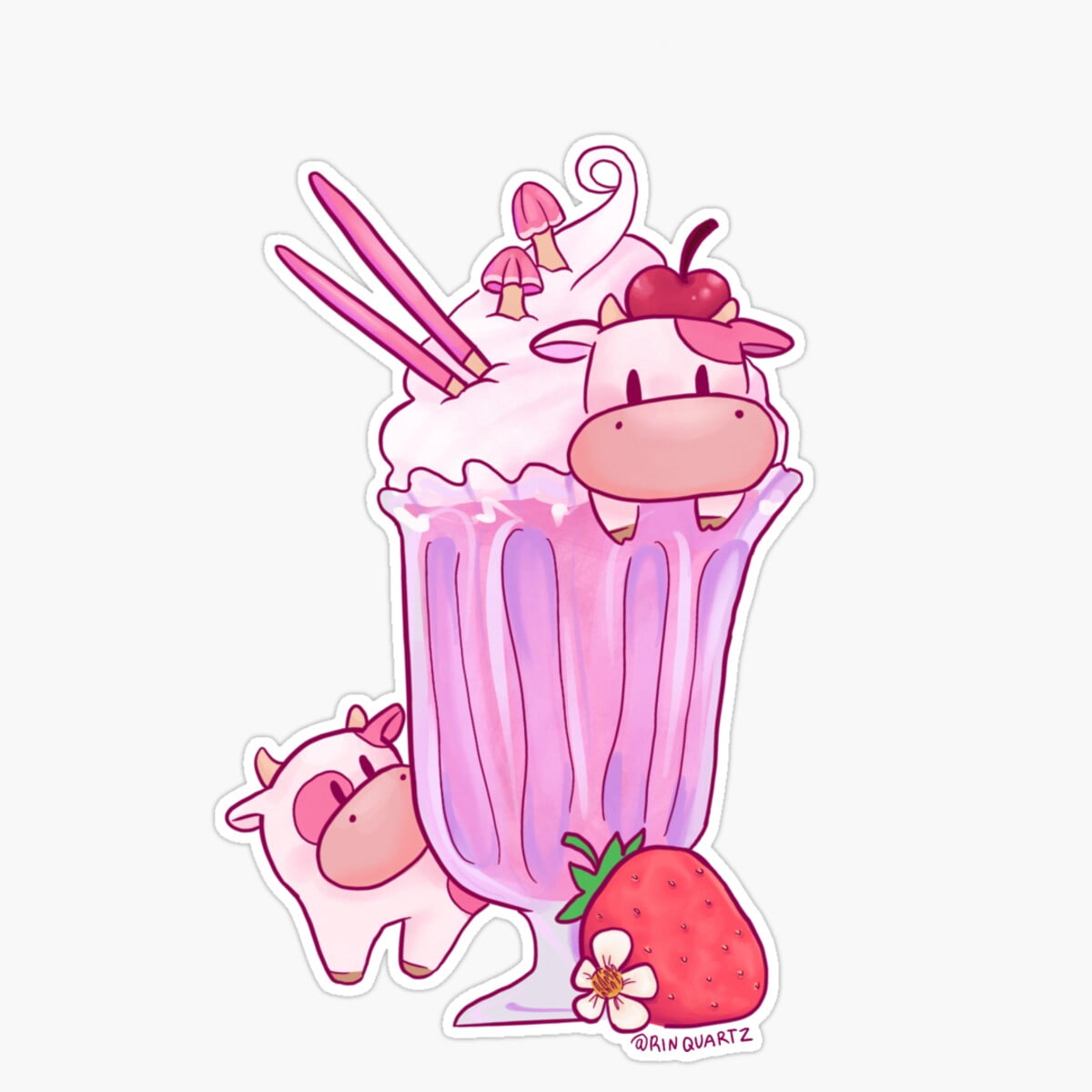 Maneki Strawberry Milkshake Cow Er, Phone Decal Water Bottle Stickers ...