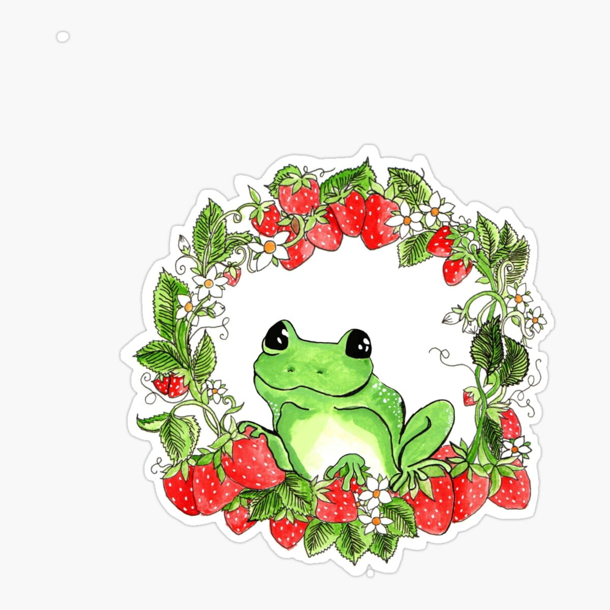 Maneki Strawberry Plant Frog Wreath Sticker, Phone Decal Water Bottle ...