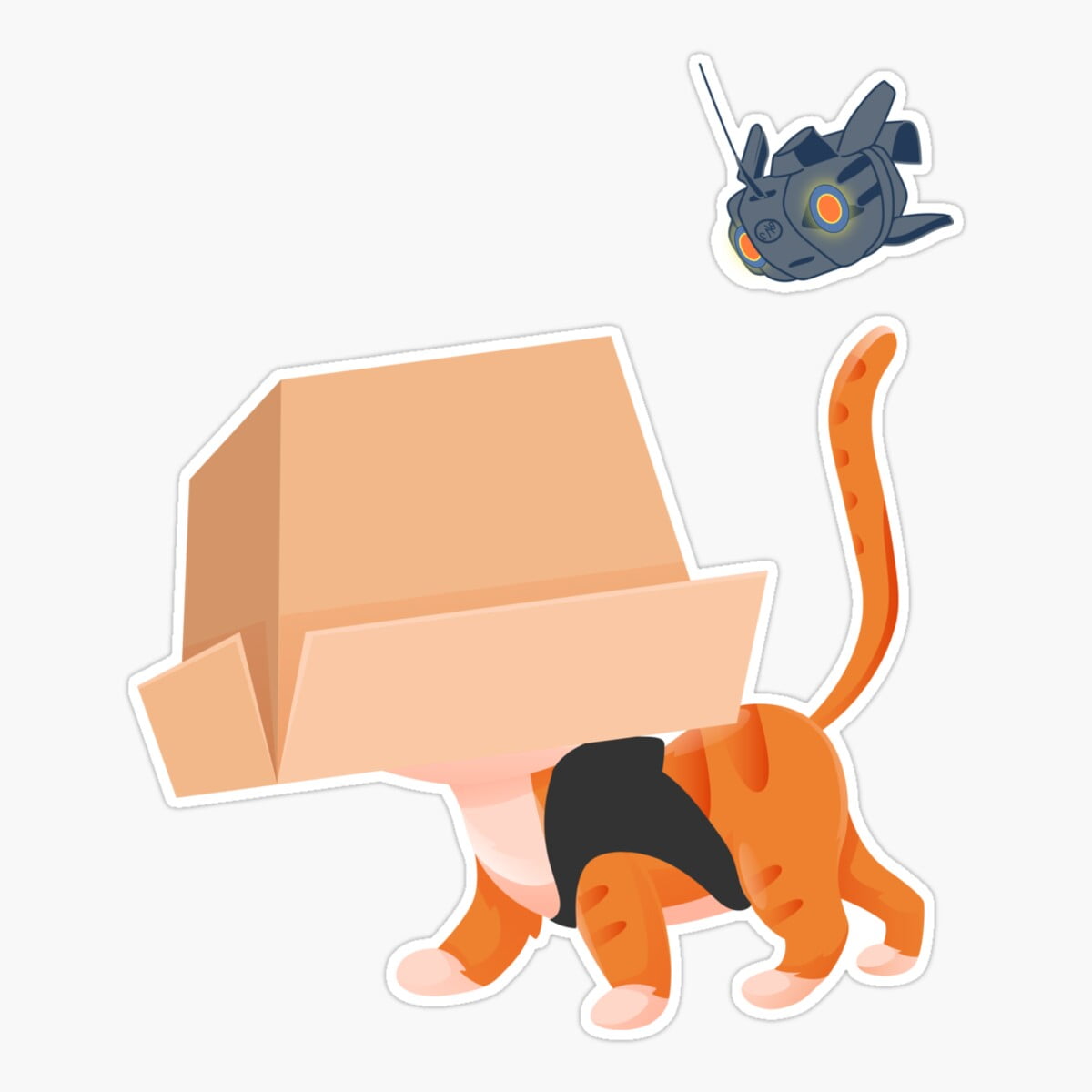 Maneki Stray Cat'S Head In A Cardboard Box With B12 Drone Sticker ...