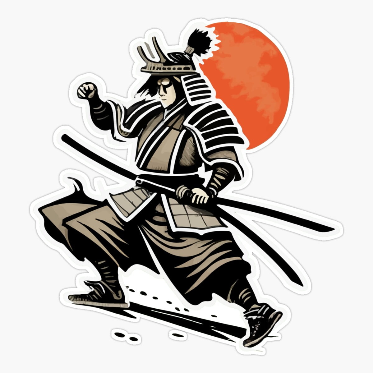 Maneki Stylized Samurai Warrior In Motion Sticker, Phone Decal Water ...