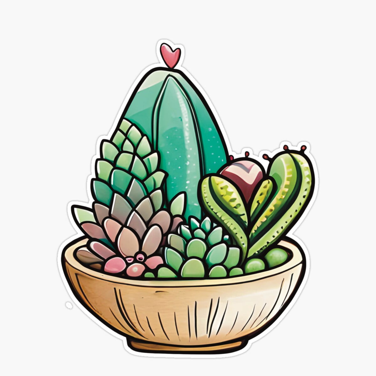 Maneki Succulents Green In A Pot - Digital Art Painting Sticker, Phone ...