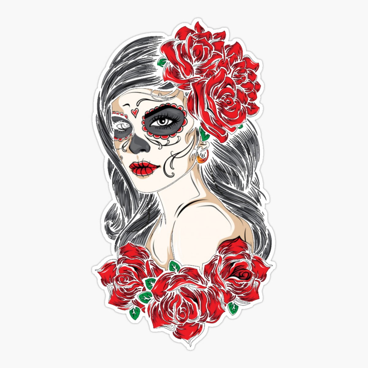 Maneki Sugar Skull Doll Santa Muerte Day O The Dead Sticker, Phone ...