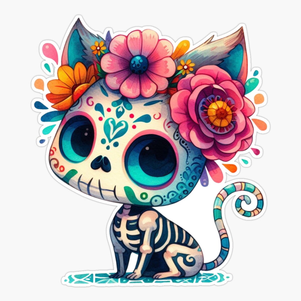 Maneki Sugar Skull Kitty Cat Er, Phone Decal Water Bottle Stickers Car ...