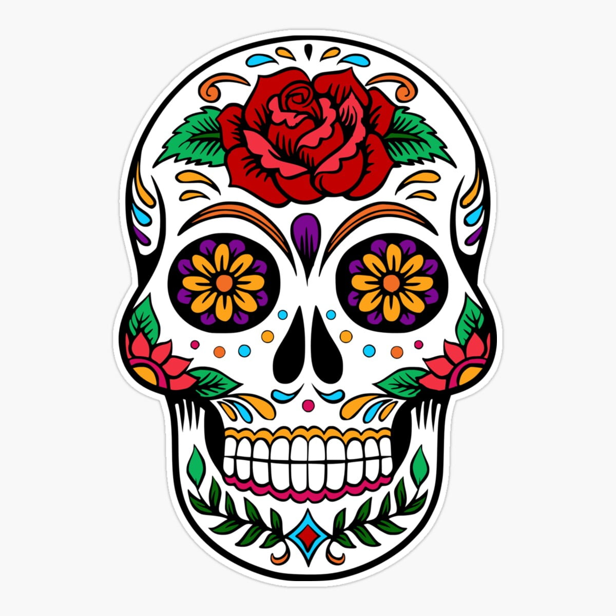 Maneki Sugar Skull With Rose Day O The Dead Sticker, Phone Decal Water ...